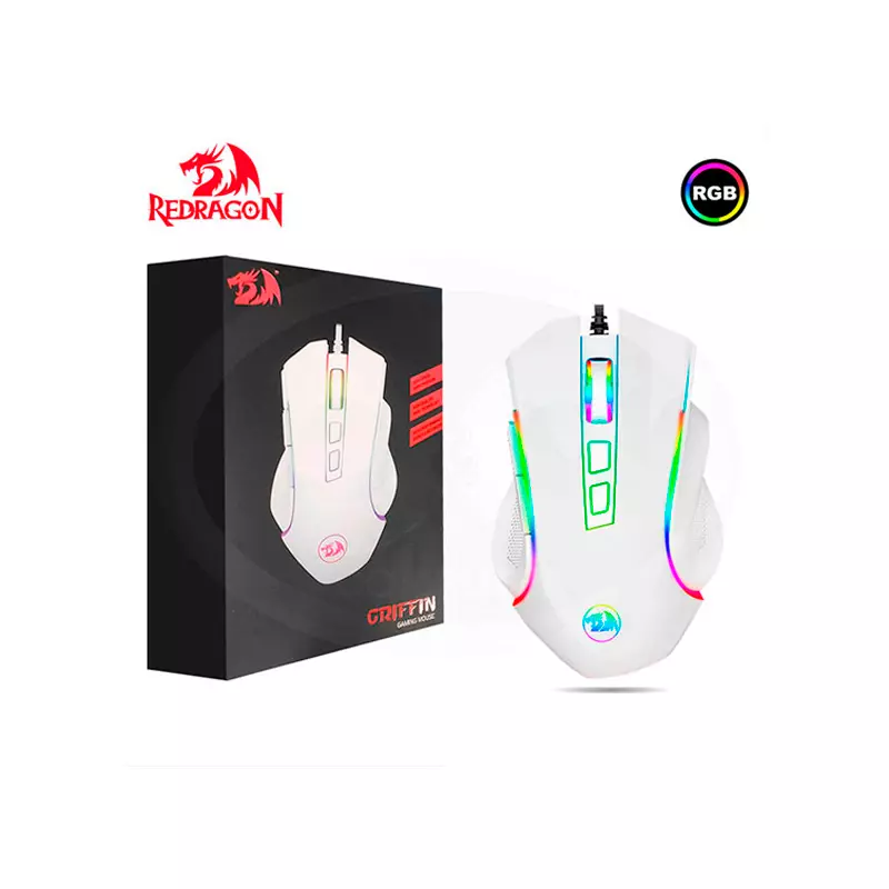 MOUSE REDRAGON GRIFFIN M607W WHITE | RGB | 7200 DPI